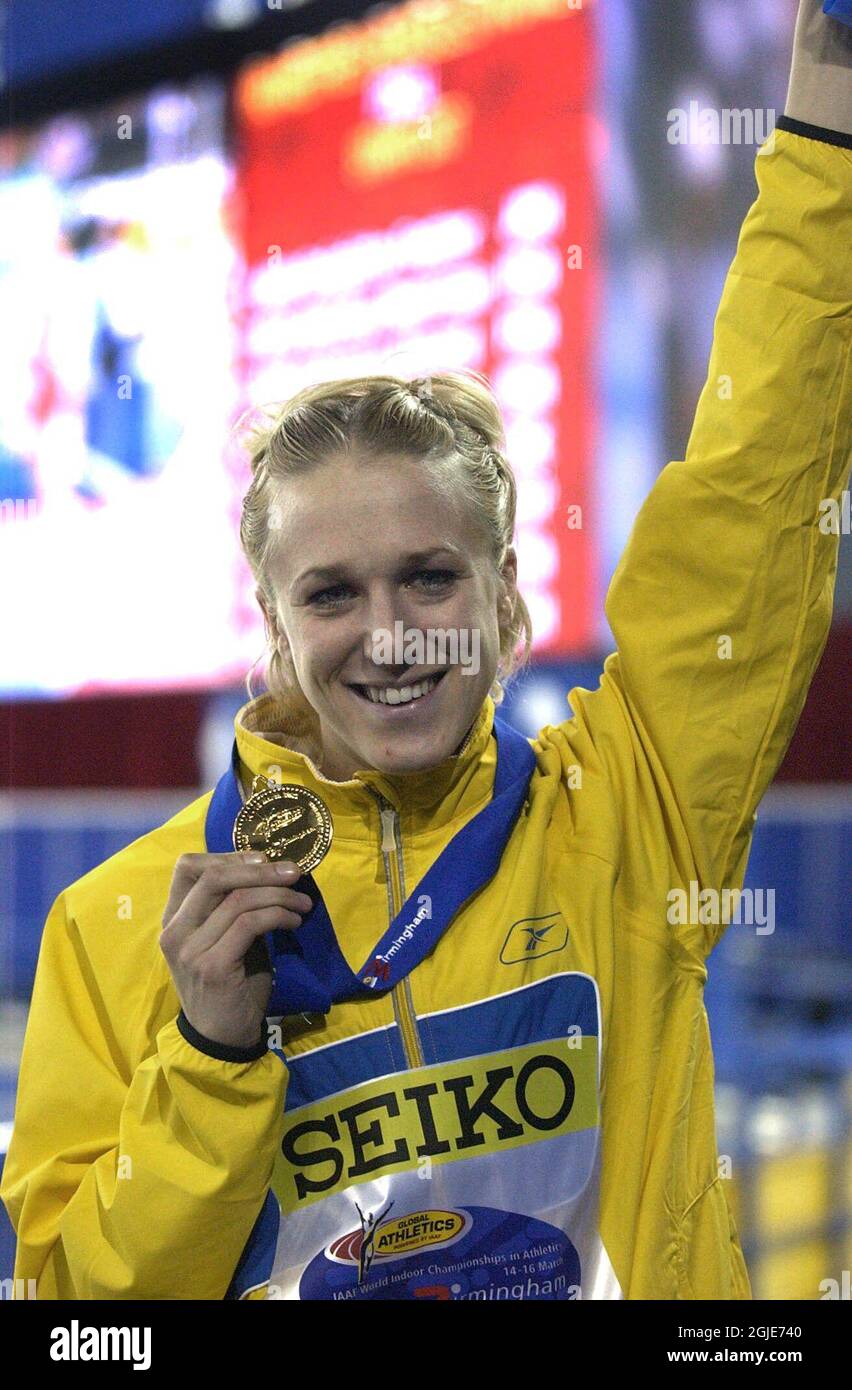 Sweden's Kajsa Bergqvist with her gold medal after wining the Women's ...
