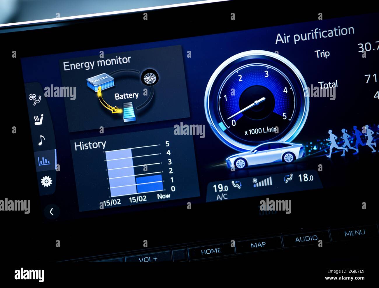 Toyota Mirai hydrogen fuel cell vehicle (FCV). Interior, detail ...