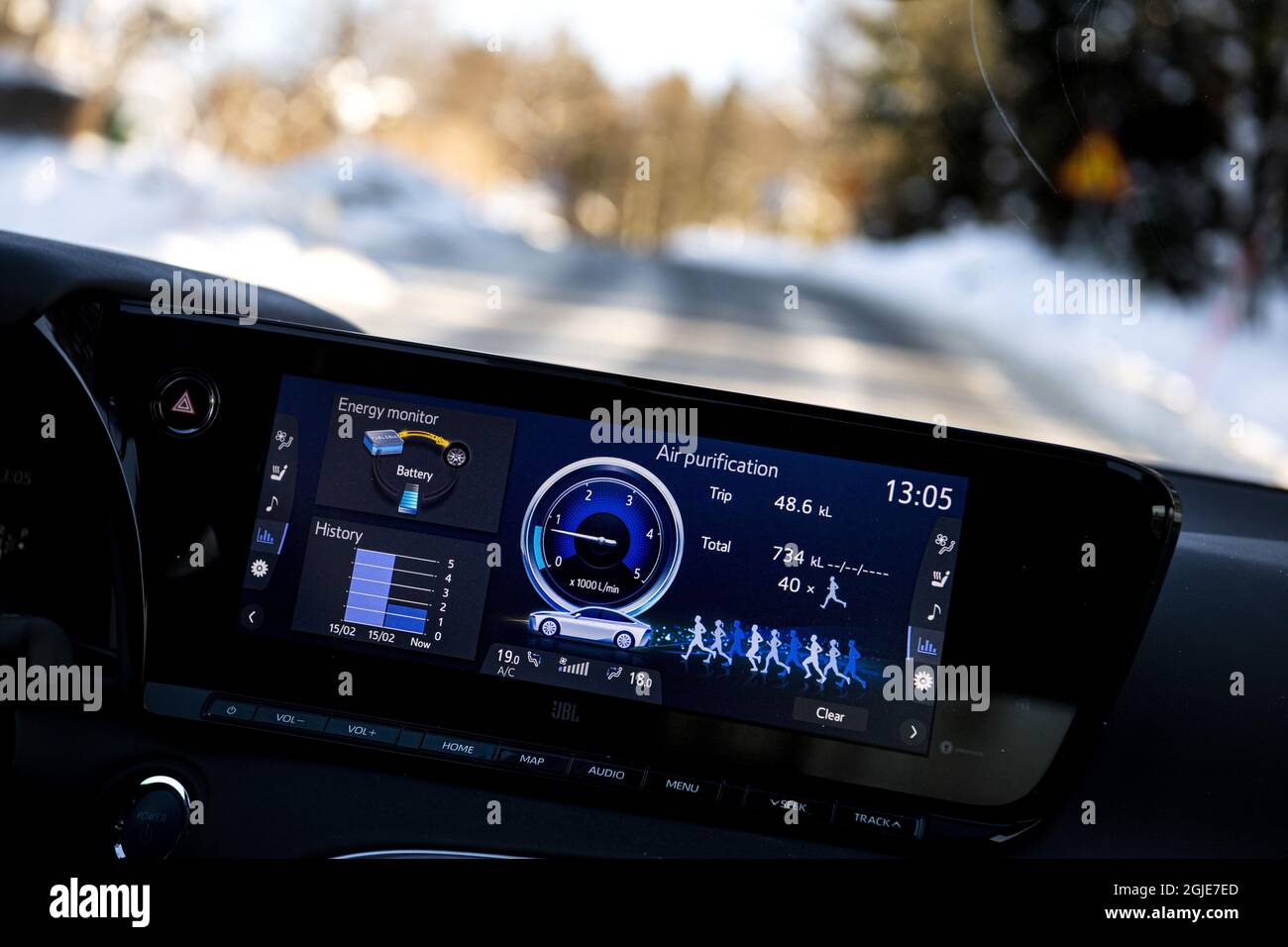 Toyota Mirai hydrogen fuel cell vehicle (FCV). Interior, instrument ...