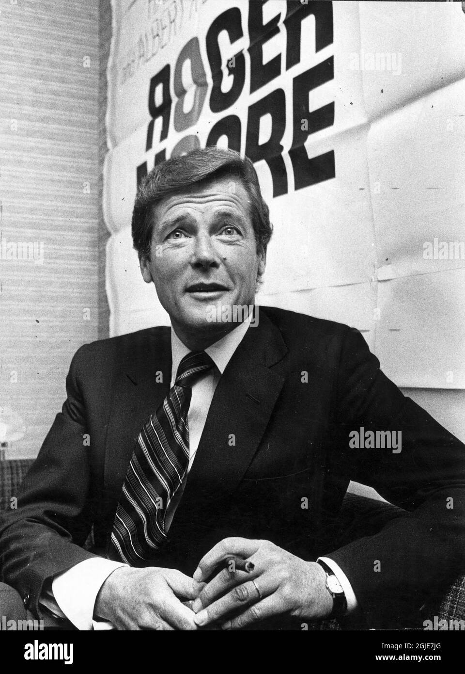 Roger Moore in Stockholm, Sweden, October 29, 1973. Photo: Ake ...