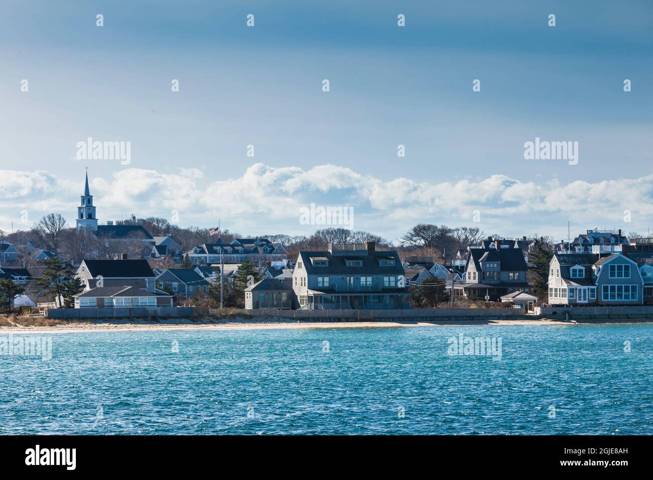 USA, Massachusetts, Nantucket Island. Nantucket Town, high angle view ...