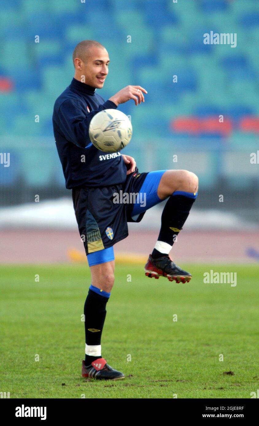 Sweden's Henrik Larsson in action during training. It is his first ...