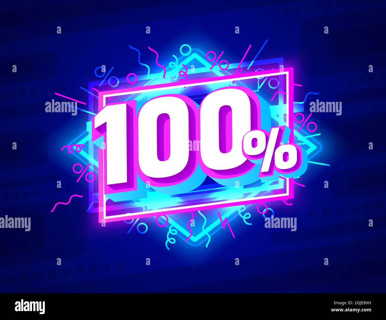 Cyber 100 off sale banner, light neon flyer, retro label. Vector ...