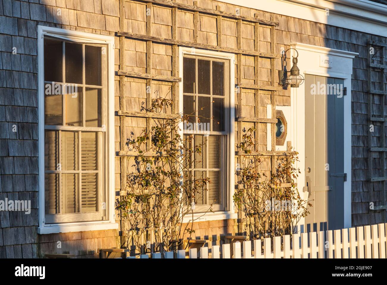 USA, Massachusetts, Nantucket Island. Siasconset, village cottage ...