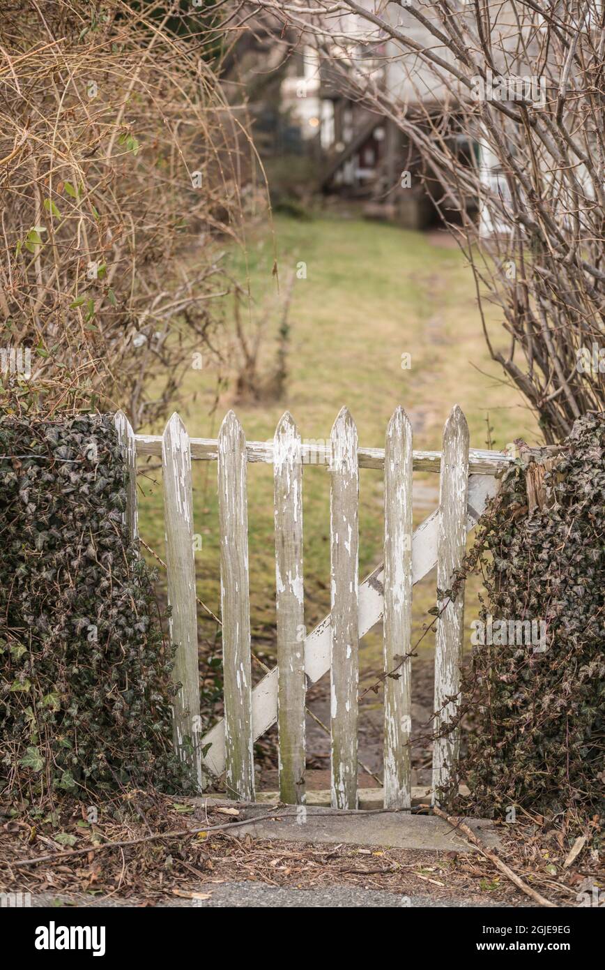 USA, Massachusetts, Cape Cod, Provincetown. Gate in winter Stock Photo ...