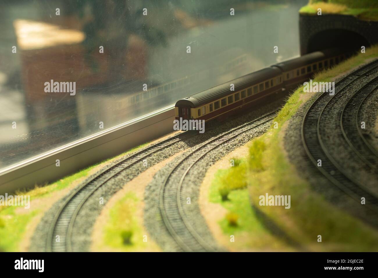 Toy railroad. Model of railway tracks. Imitation of the transport path ...