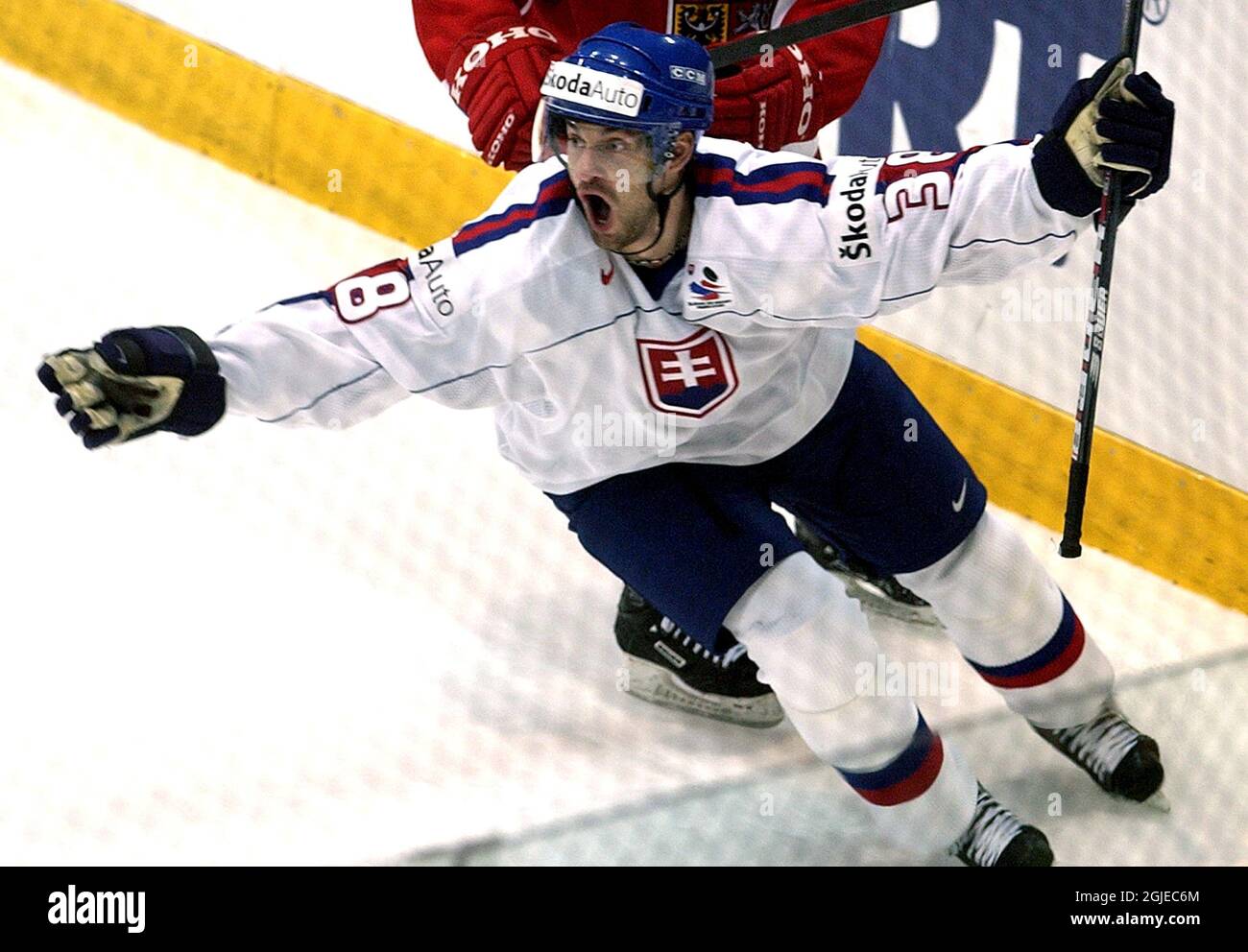 Slovakia's Pavol Demitra (r) celebrates after scoring his sides fourth ...