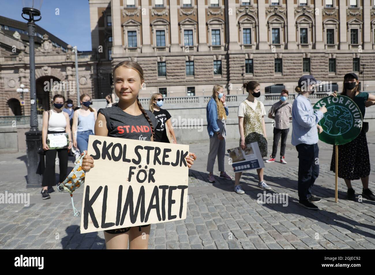 Swedish climate activist Greta Thunberg and other climate protesters ...