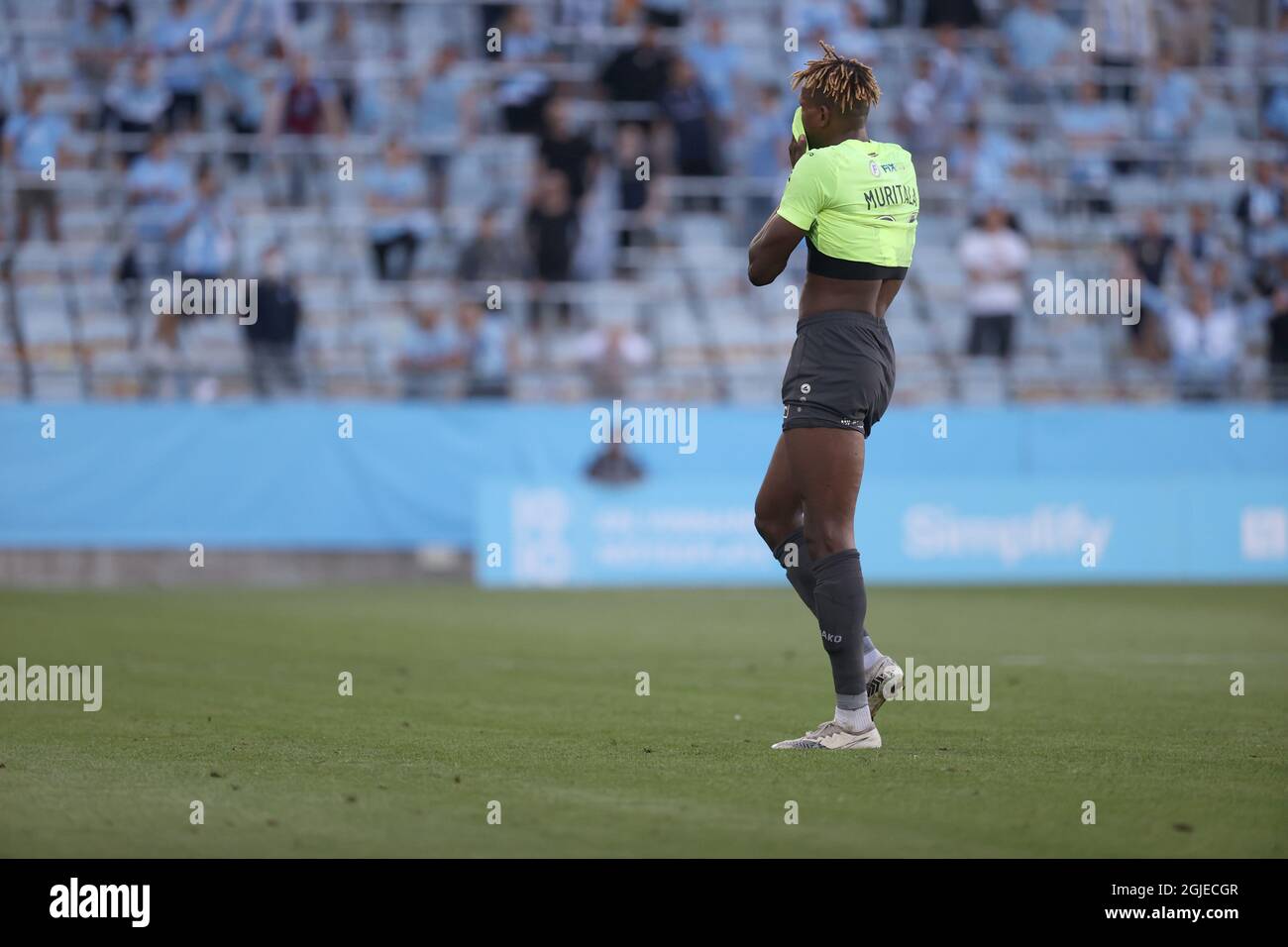 Riga's Yunusa Muritala leaves after he received a red card during UEFA ...