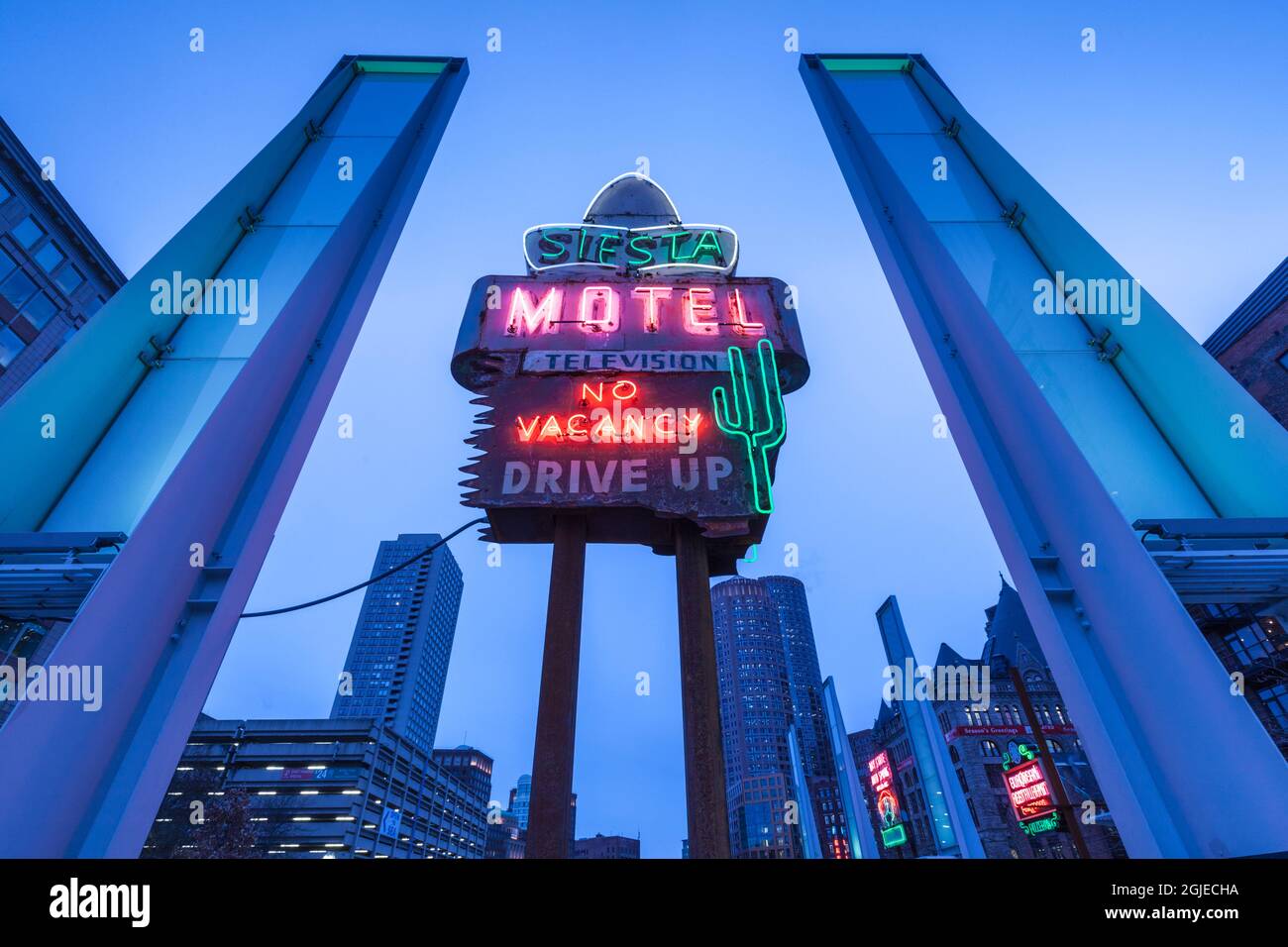 USA, New England, Massachusetts, Boston, antique neon signs along The ...