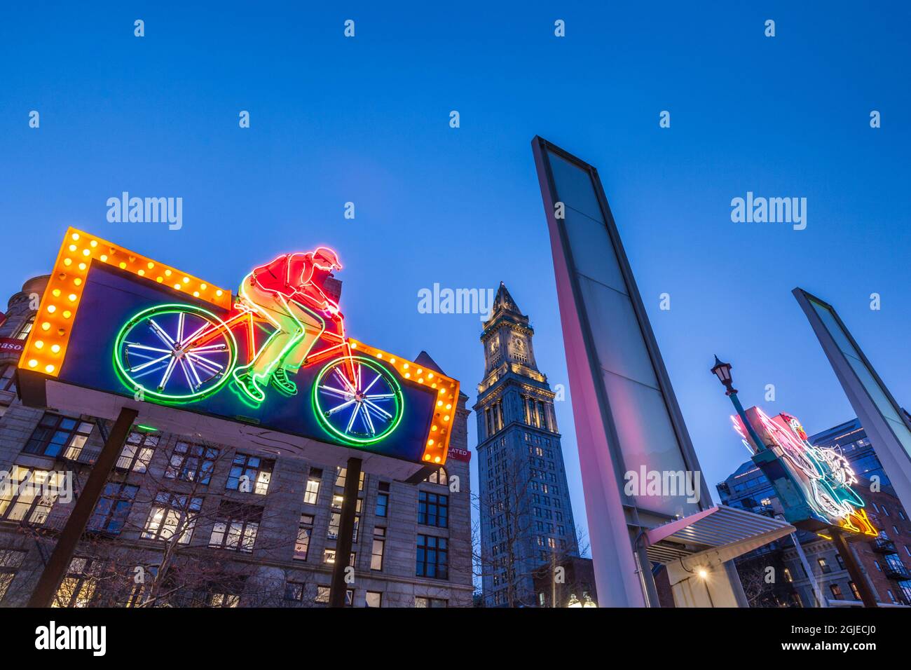USA, New England, Massachusetts, Boston, antique neon signs along The ...