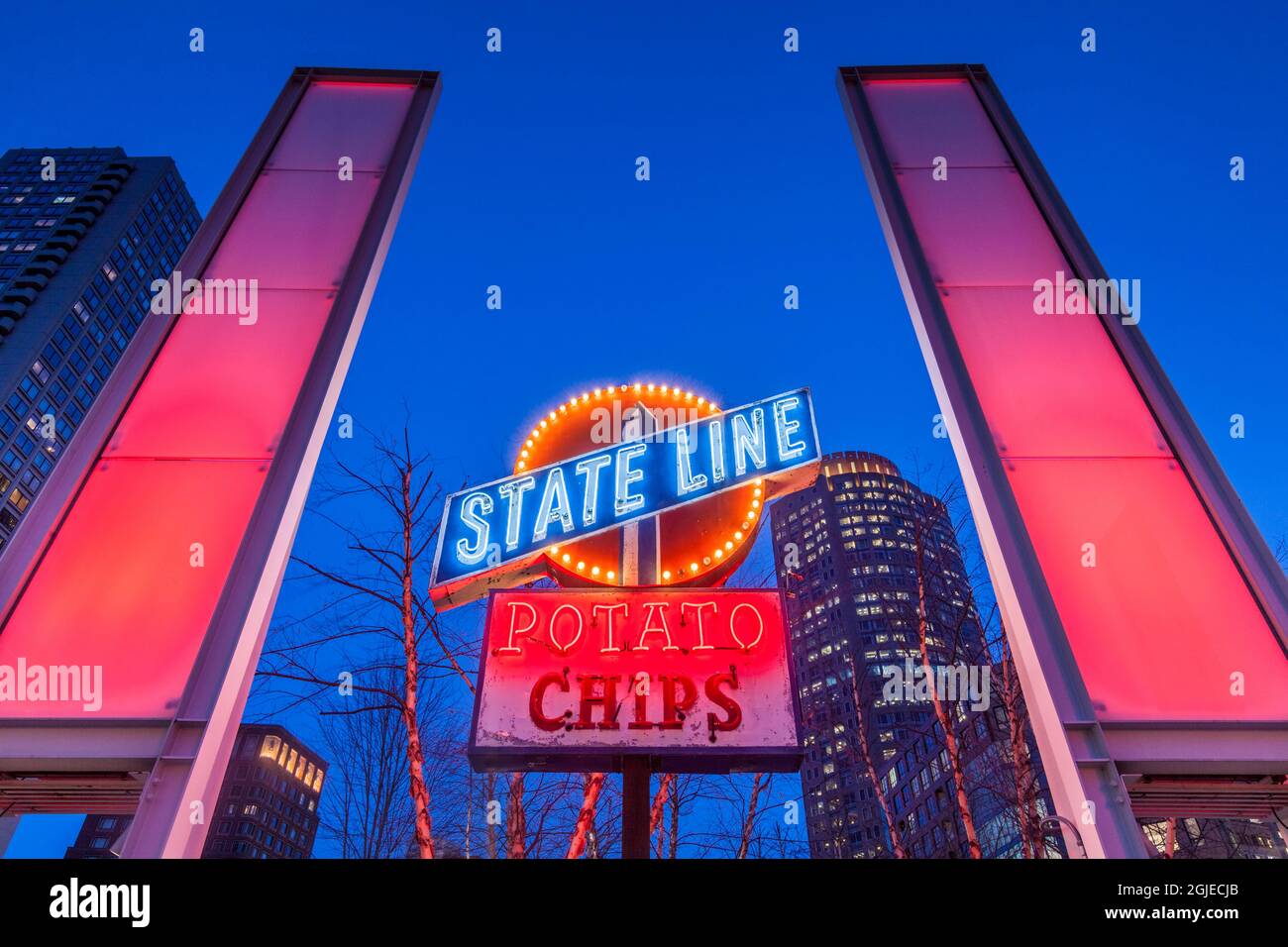 USA, New England, Massachusetts, Boston, antique neon signs along The ...