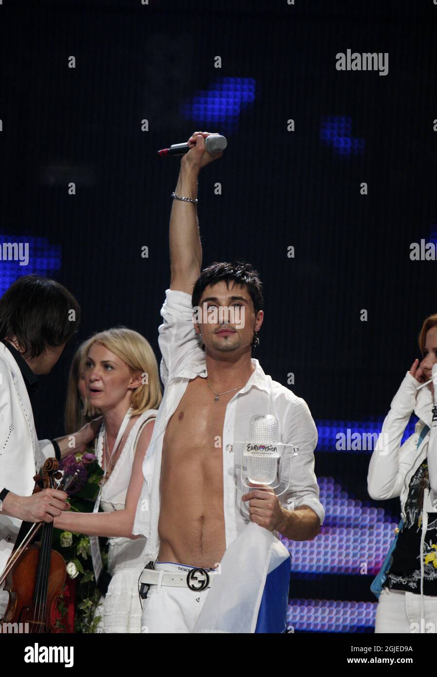 Russia's Dima Bilan celebrates after winning the final of the ...