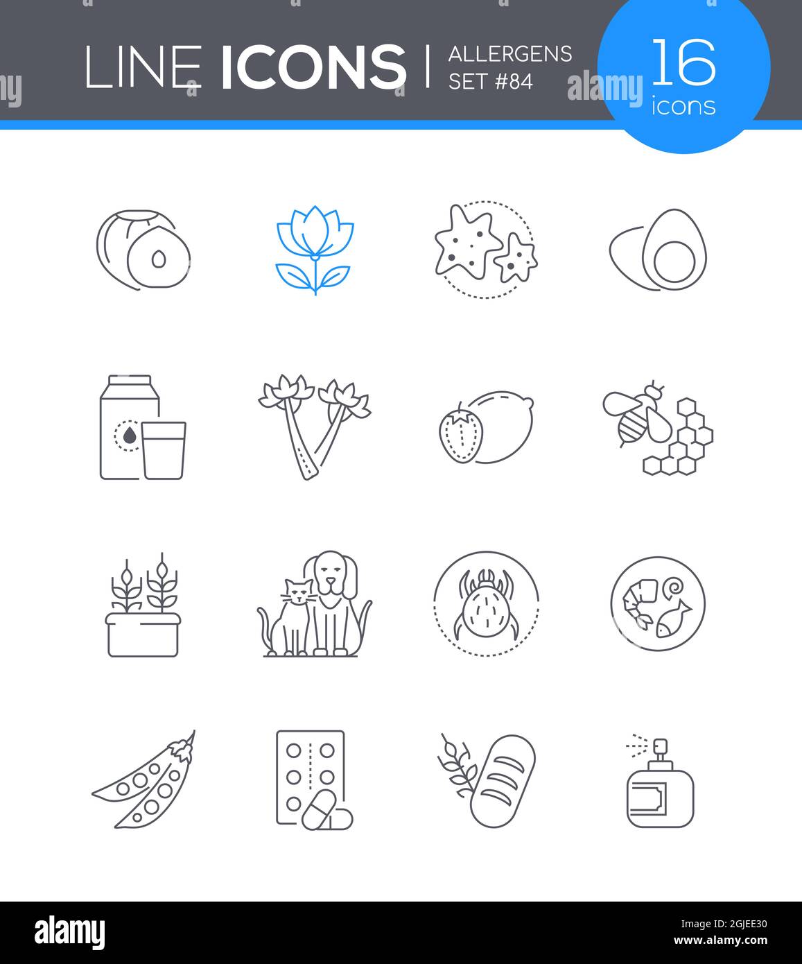 Allergens - modern line design style icon set. Things that can cause an ...