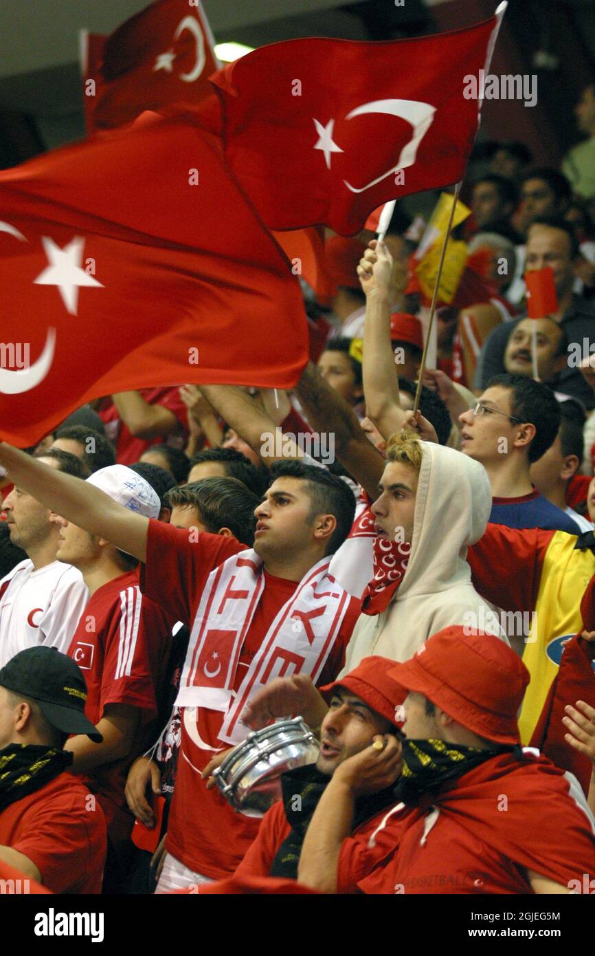 Turkish fans cheer on their team before the game Stock Photo - Alamy