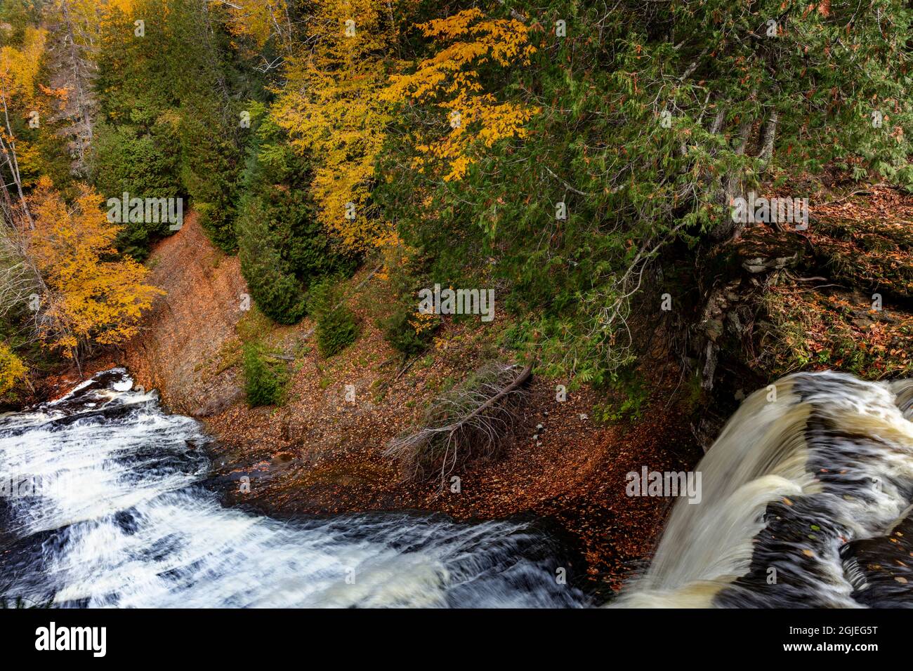 Waterfalls in autumn at Laughing Whitefish Falls State Park, Michigan ...