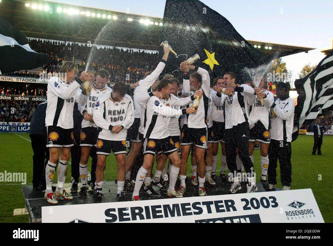 The Rosenborg players celebrate winning the league championship Stock ...