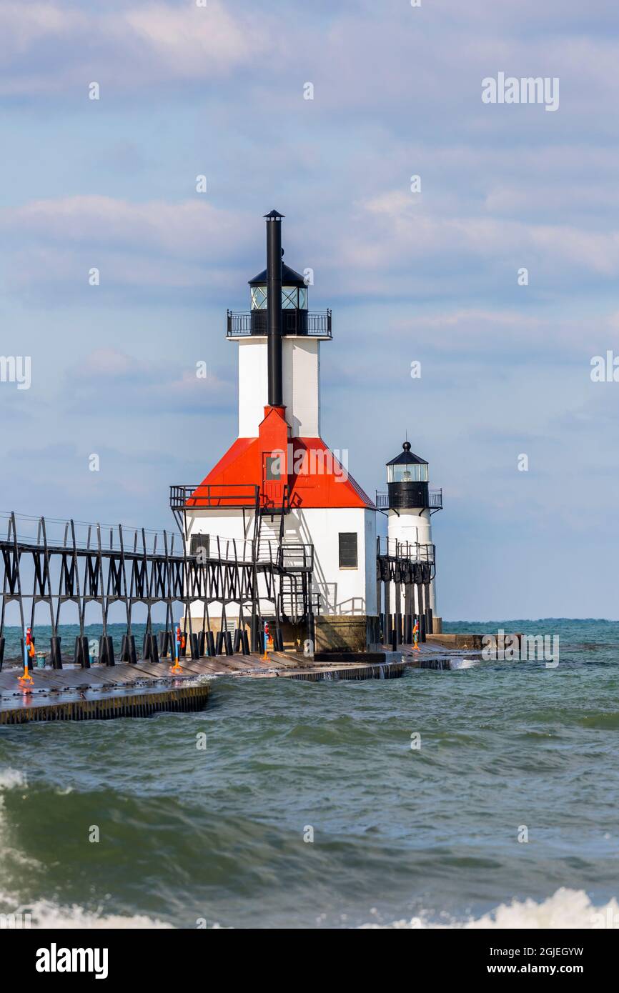 St. Joseph North Pier Lighthouses. St. Joseph, Michigan, USA Stock ...