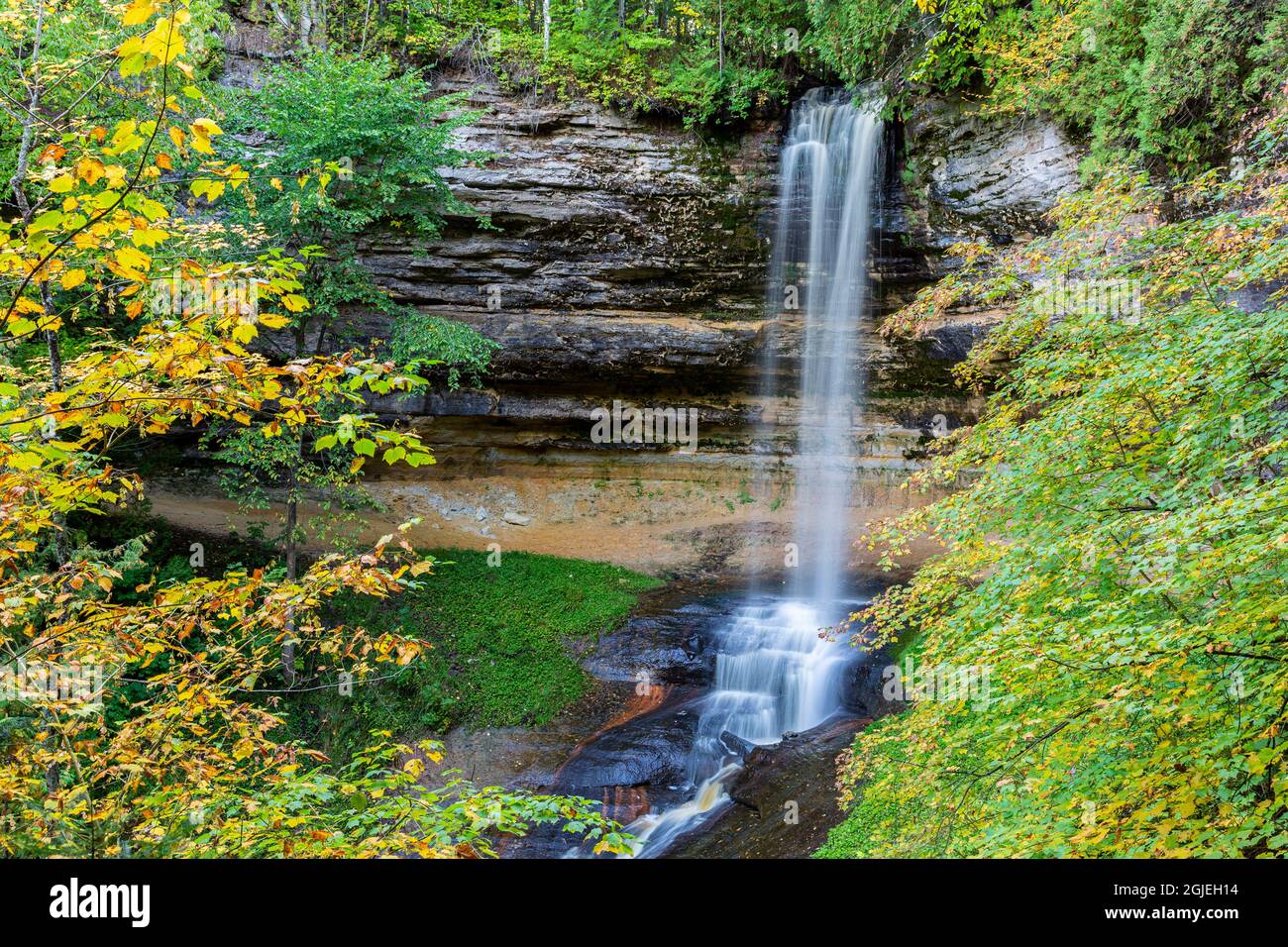 Munising Falls in fall, Pictured Rocks National Lakeshore, Alger County ...