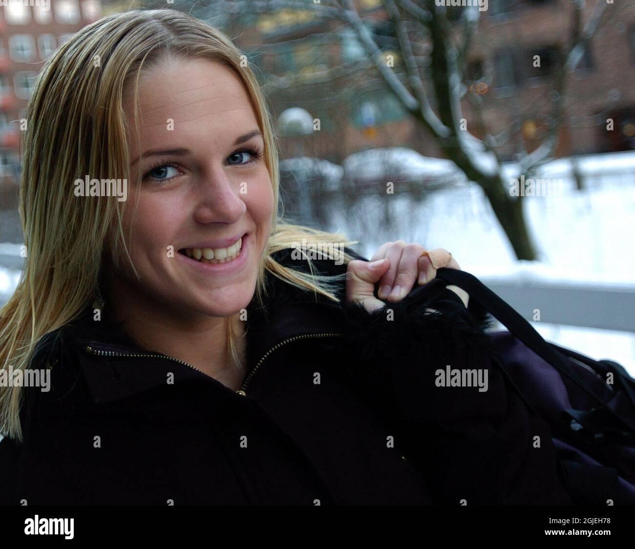 Female boxer Frida Wallberg after training in a gym in Gothenburg ...