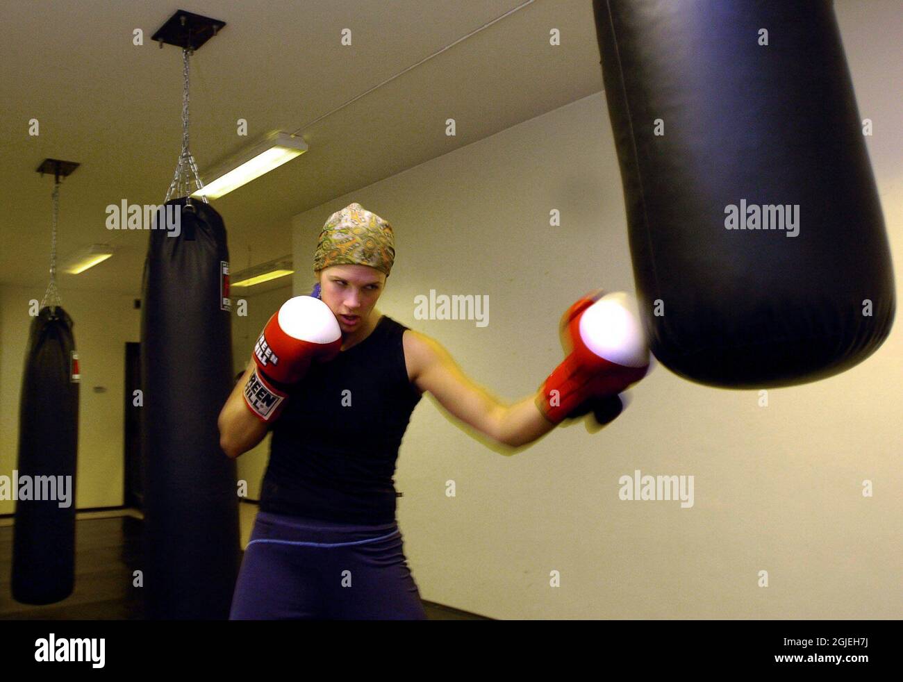 Female boxer Frida Wallberg training in a gym in Gothenburg, Sweden ...