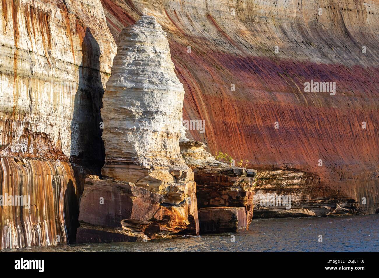 Michigan, Upper Peninsula, Lake Superior. A rock erosion form and ...