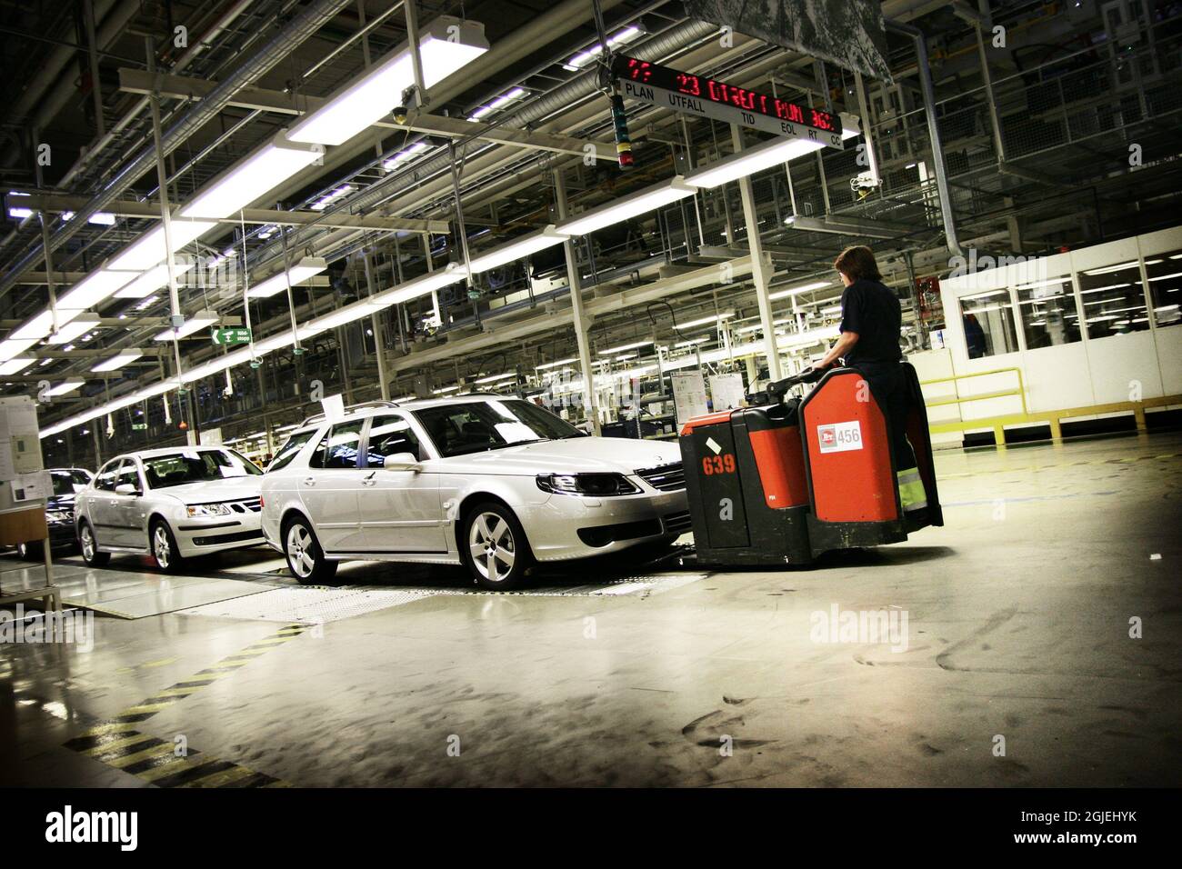 Production line of Saab cars at the SAAB factory in Trollhattan, Sweden ...