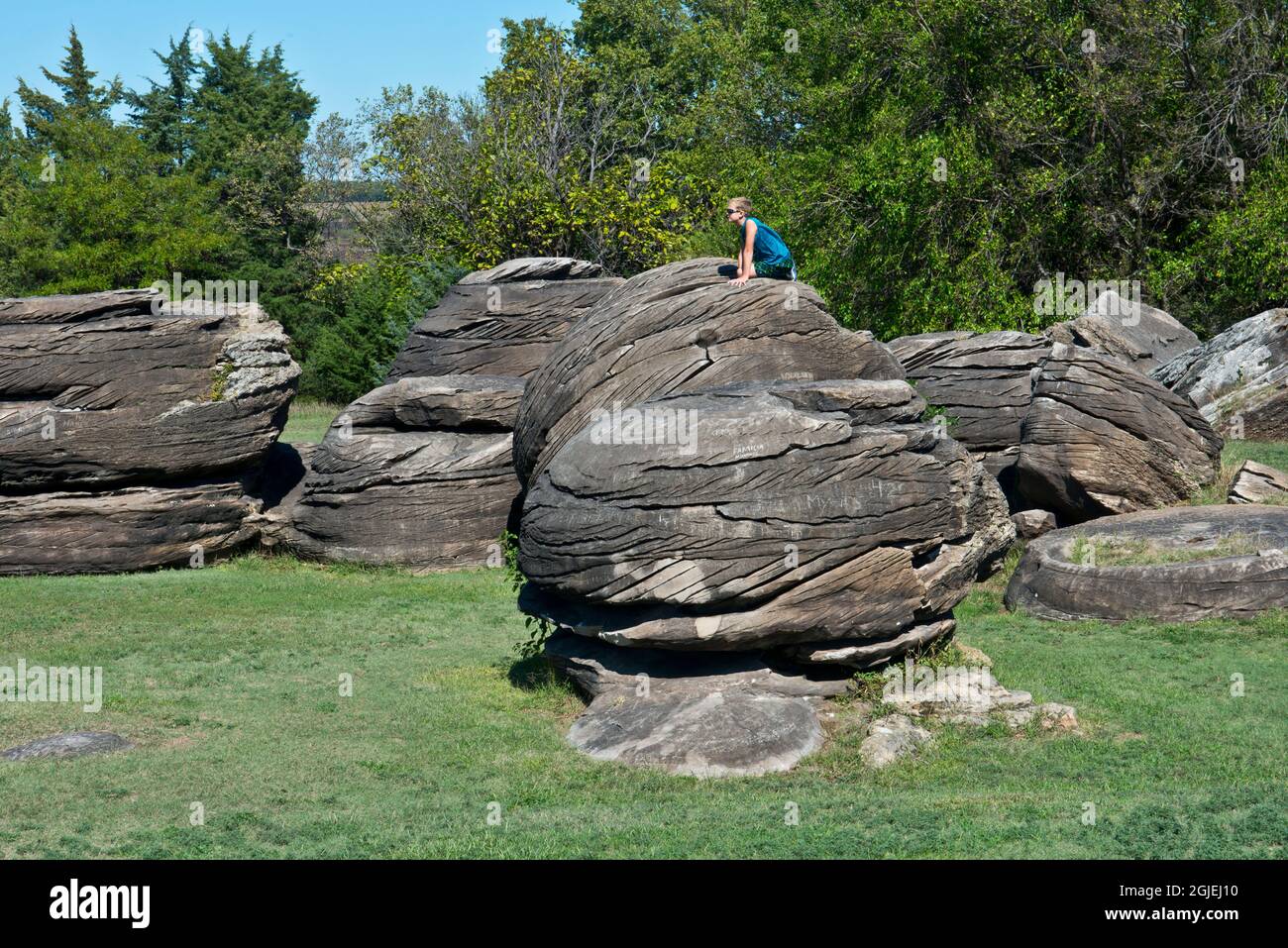 USA, Kansas, Minneapolis, Rock City Park, Quartz sandstone Giant ...