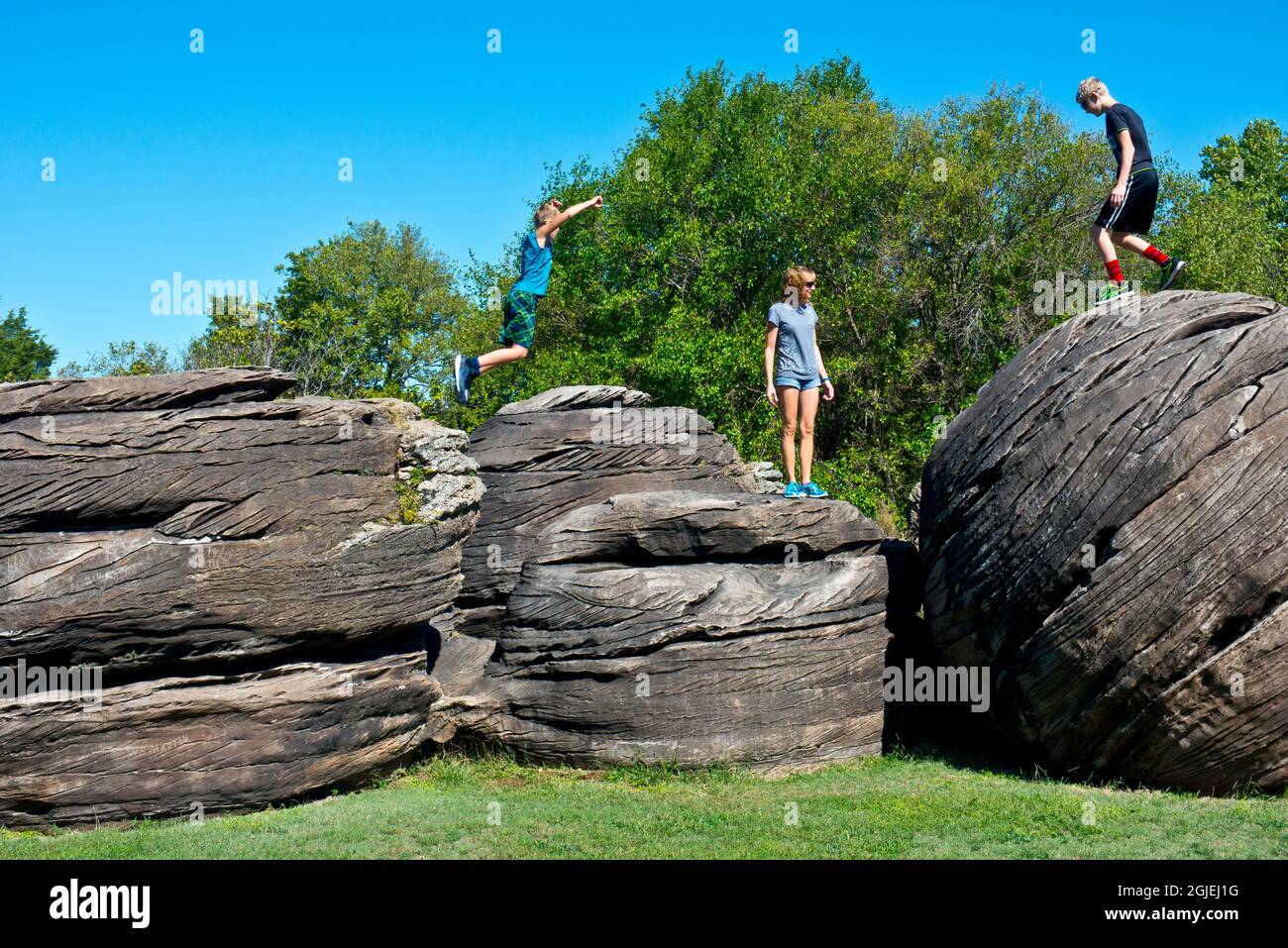 USA, Kansas, Minneapolis, Rock City Park, Quartz sandstone Giant ...