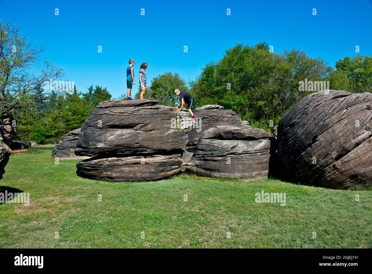 USA, Kansas, Minneapolis, Rock City Park, Quartz sandstone Giant ...