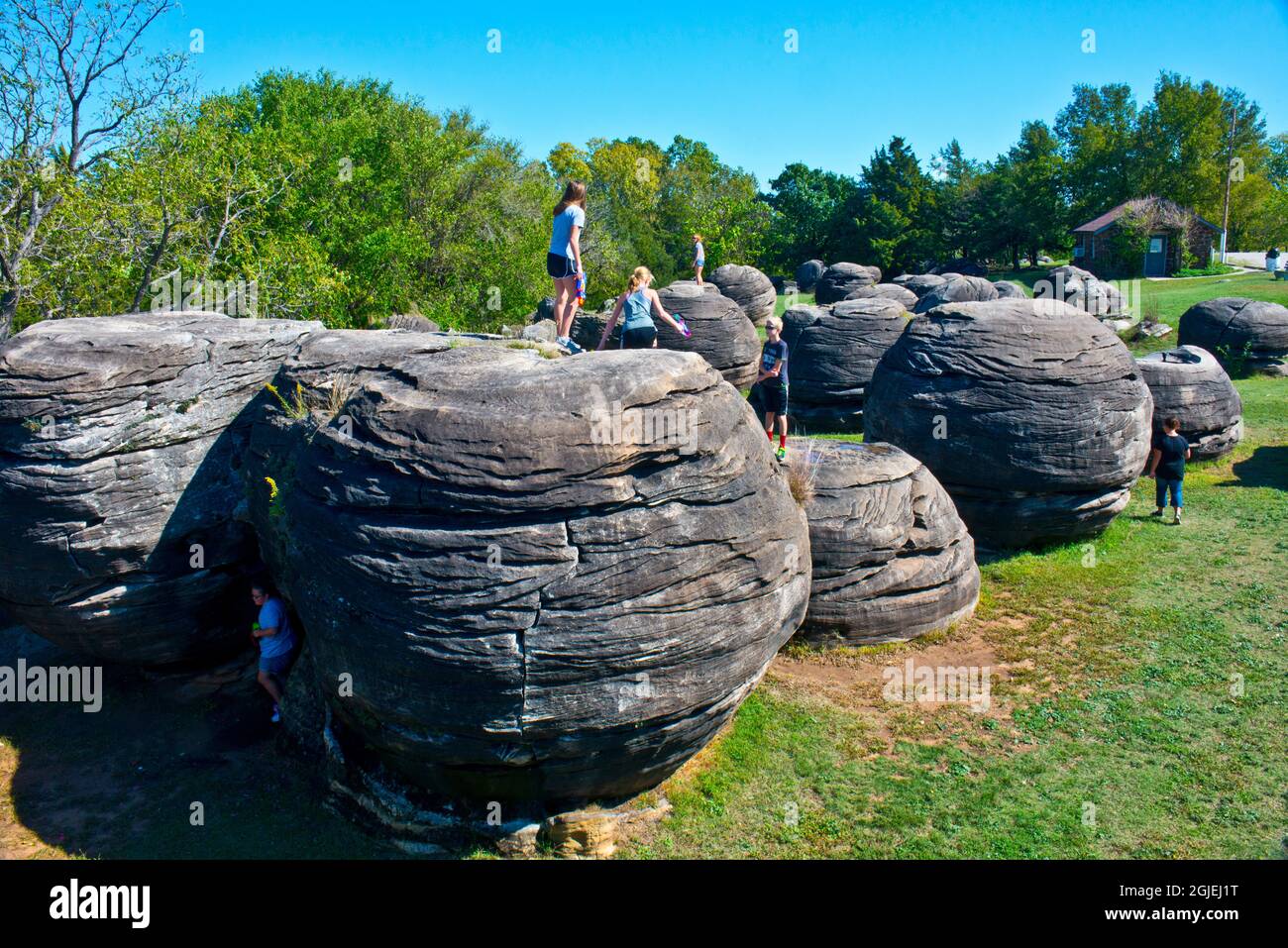 USA, Kansas, Minneapolis, Rock City Park, Quartz sandstone Giant ...