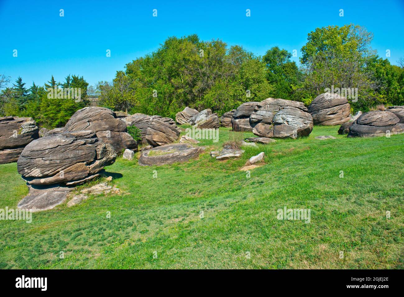 USA, Kansas, Minneapolis, Rock City Park, Quartz sandstone Giant ...