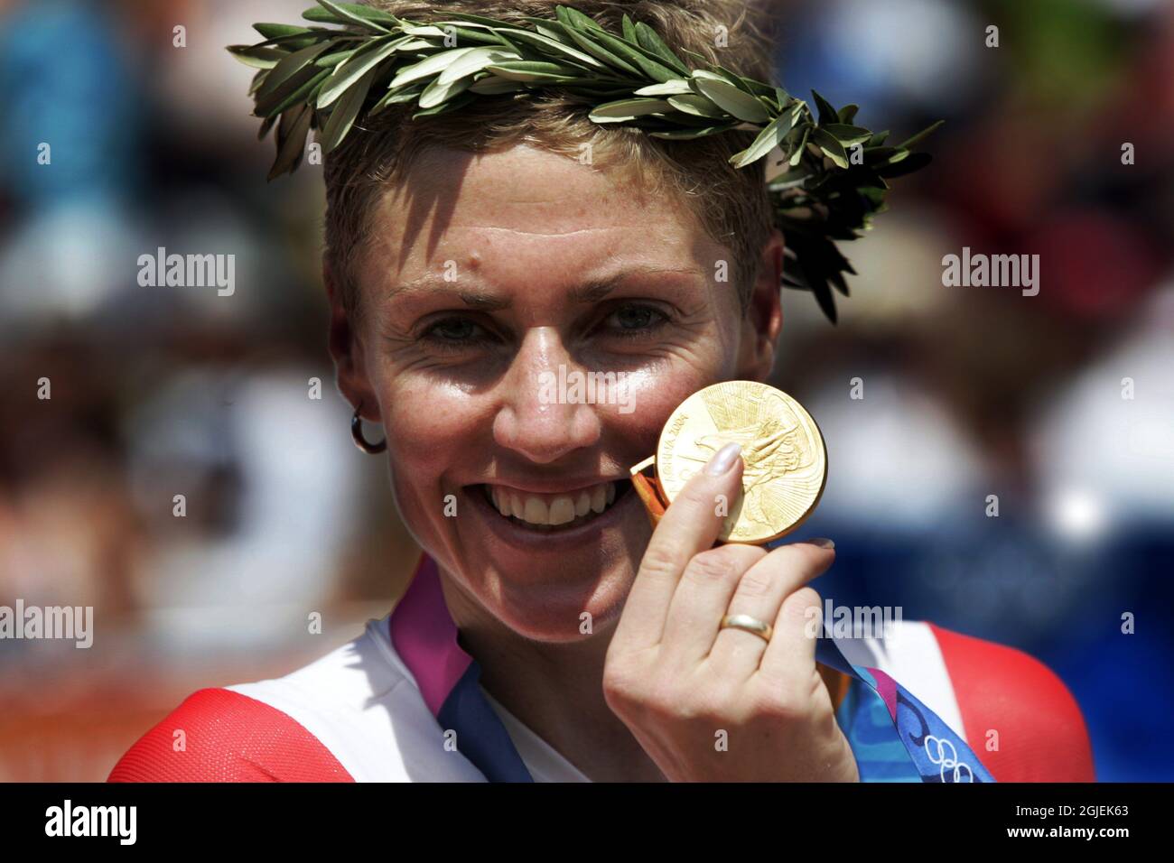 Norway's Gunn Rita Dahle shows of her gold medal Stock Photo - Alamy
