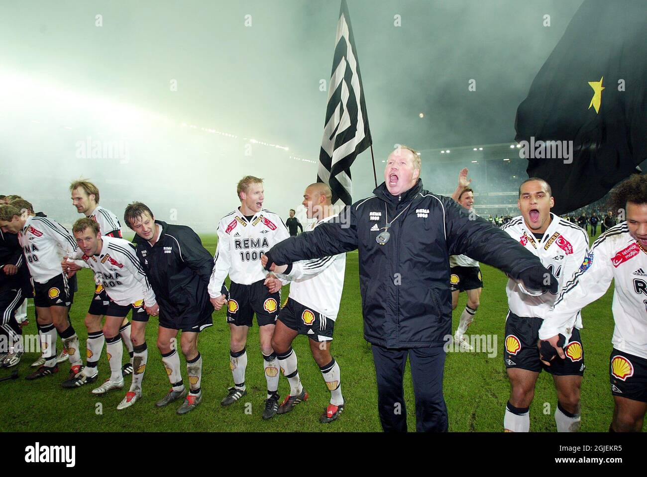 Rosenborg coach Ola By Rise celebrates clinching the league title with ...