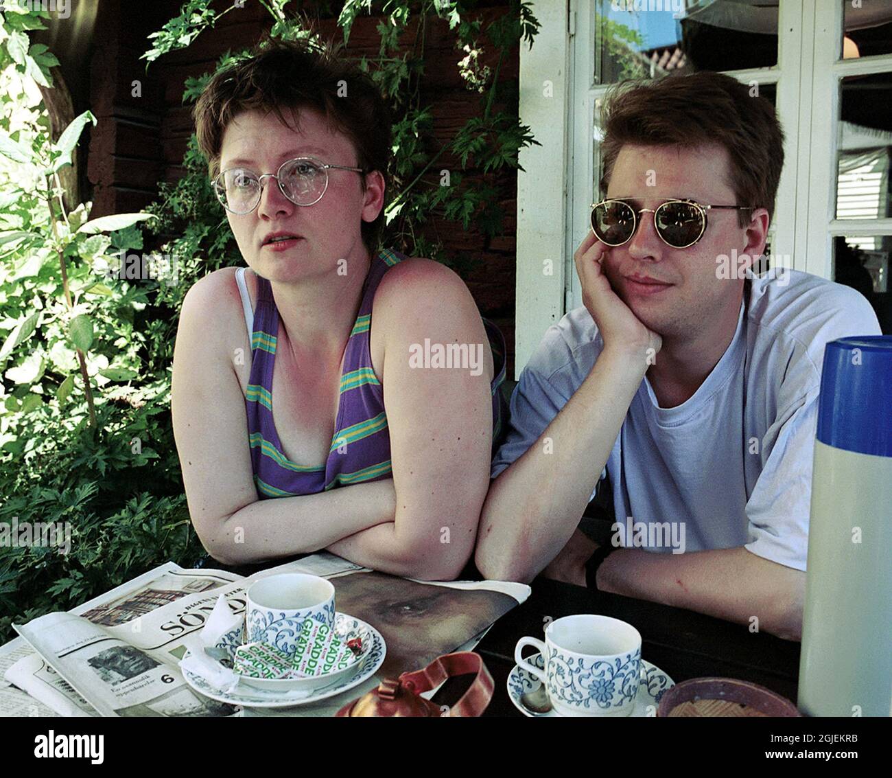 Stieg Larsson and his partner Eva Gabrielsson is seen relaxing over a ...