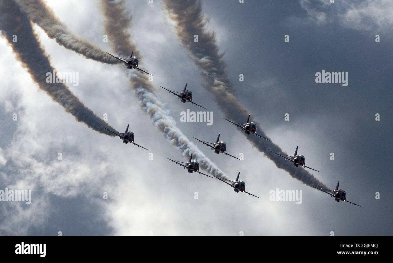 The Red Arrows, the Royal Air Force Acrobatic Team, flying nine BAE ...