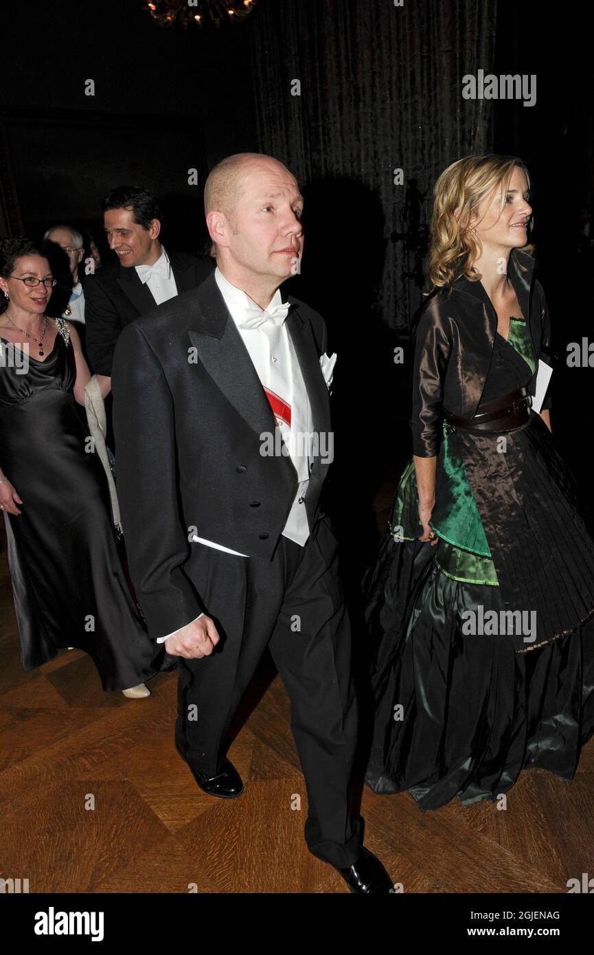 Peter Englund, secretary of the Royal Academy, leaves the table at the ...