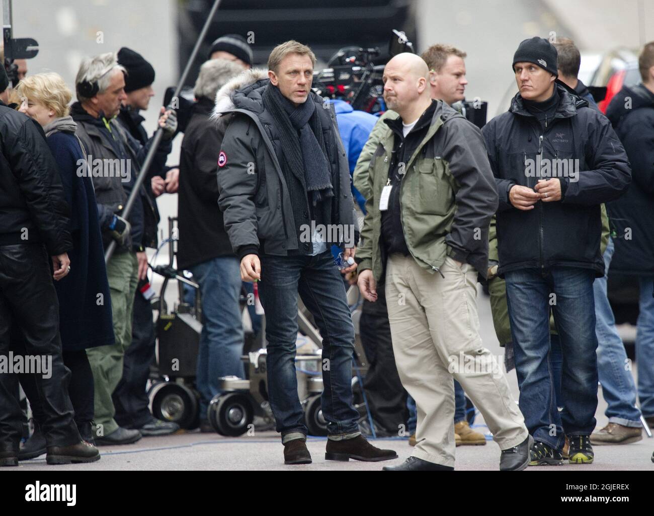 British actor Daniel Craig is seen in action during the filming of a ...