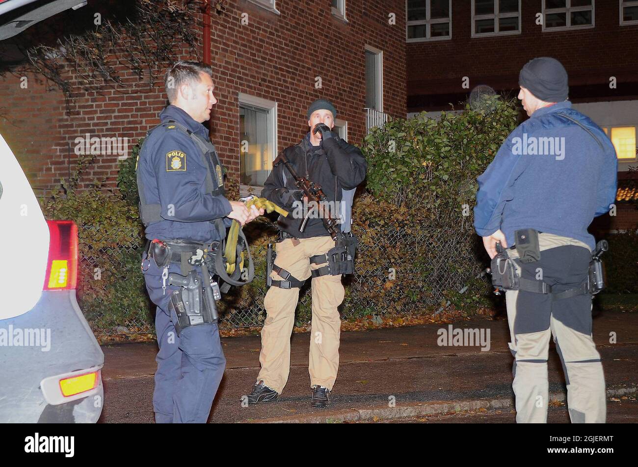 Armed police officers on the street in Malmo, Sweden. Police in Malmo ...