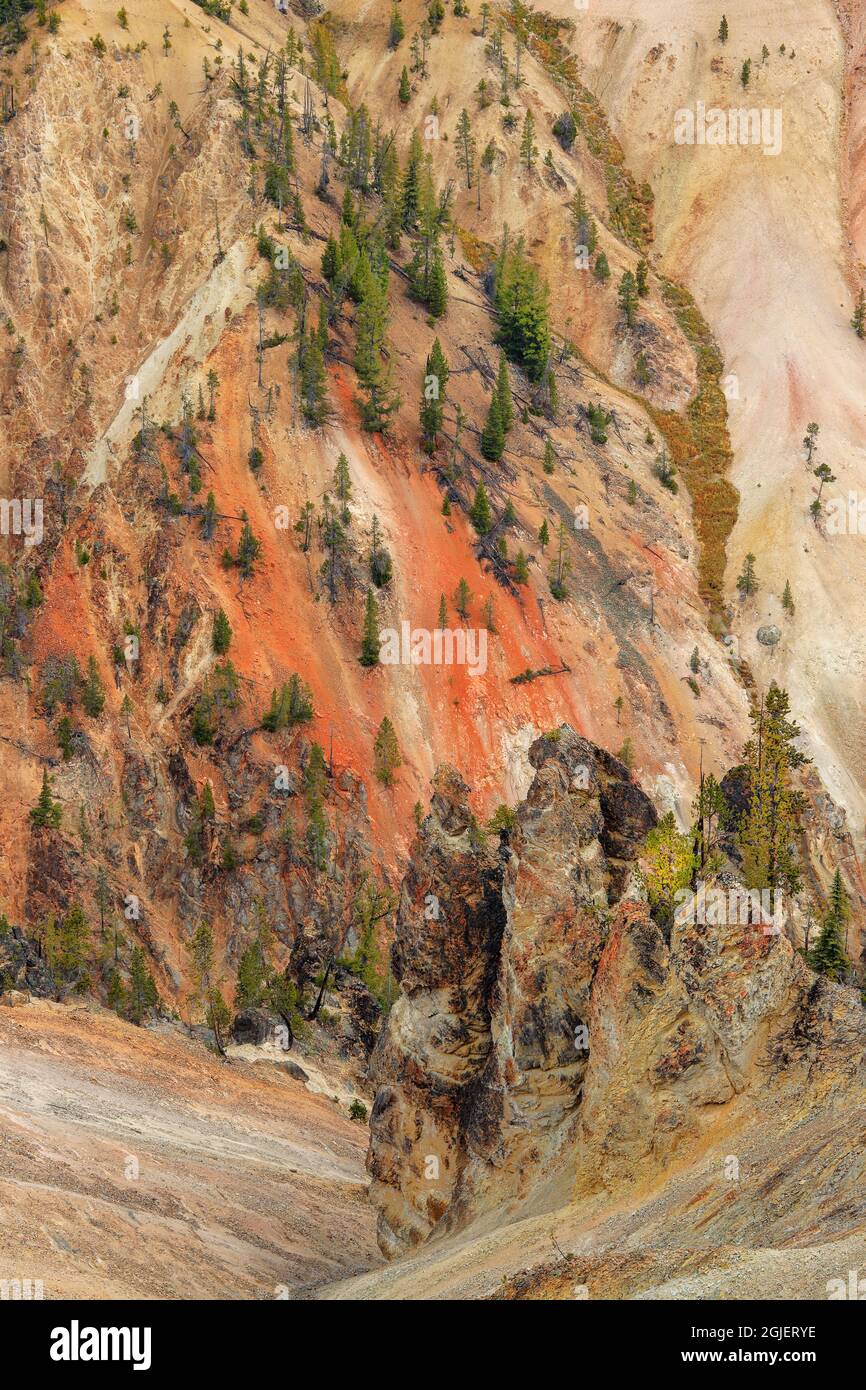 Colorful steep slopes of the Grand Canyon of Yellowstone, Yellowstone ...