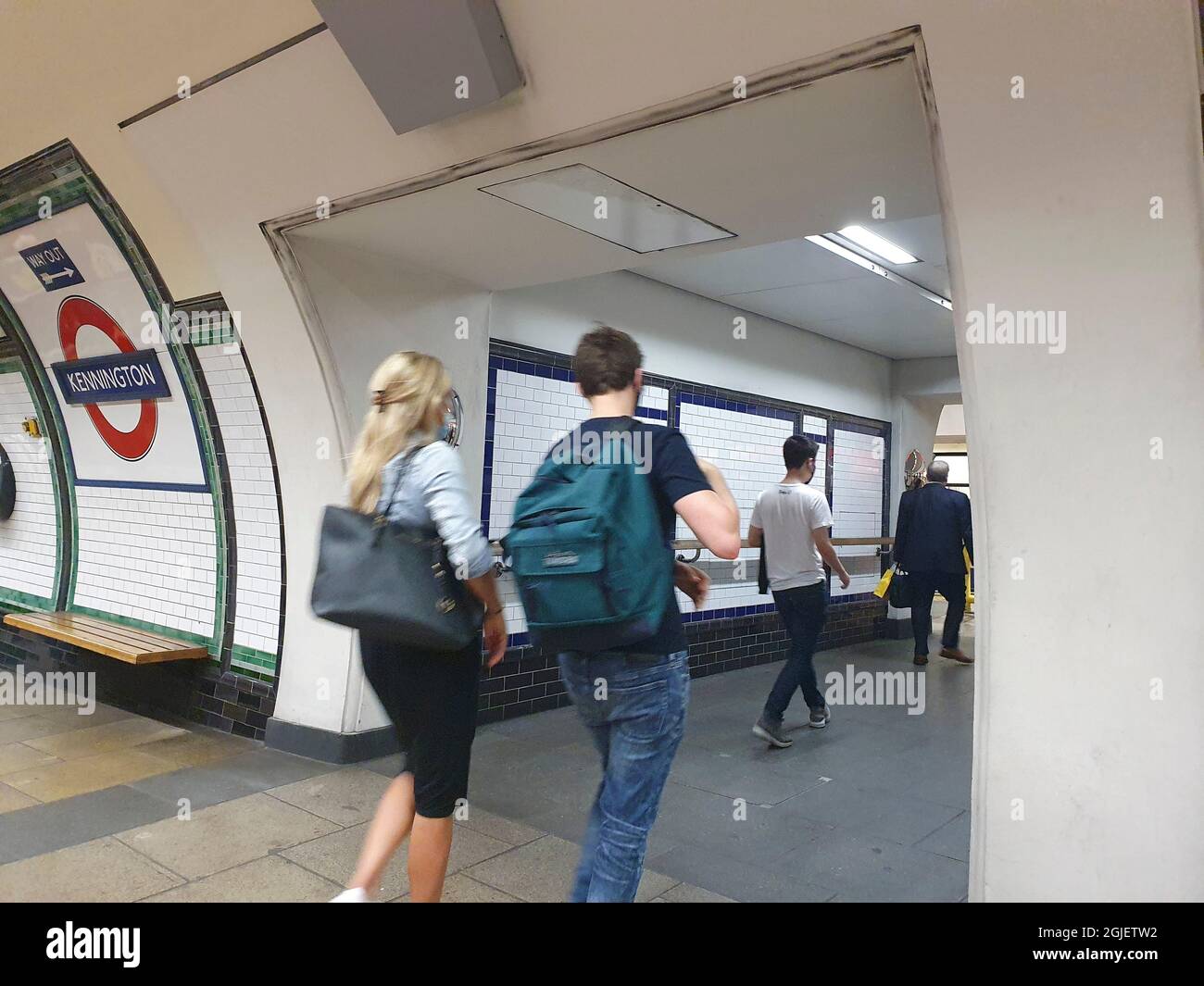 London, UK, 9 September 2021: Kennington Station has new wider cross ...
