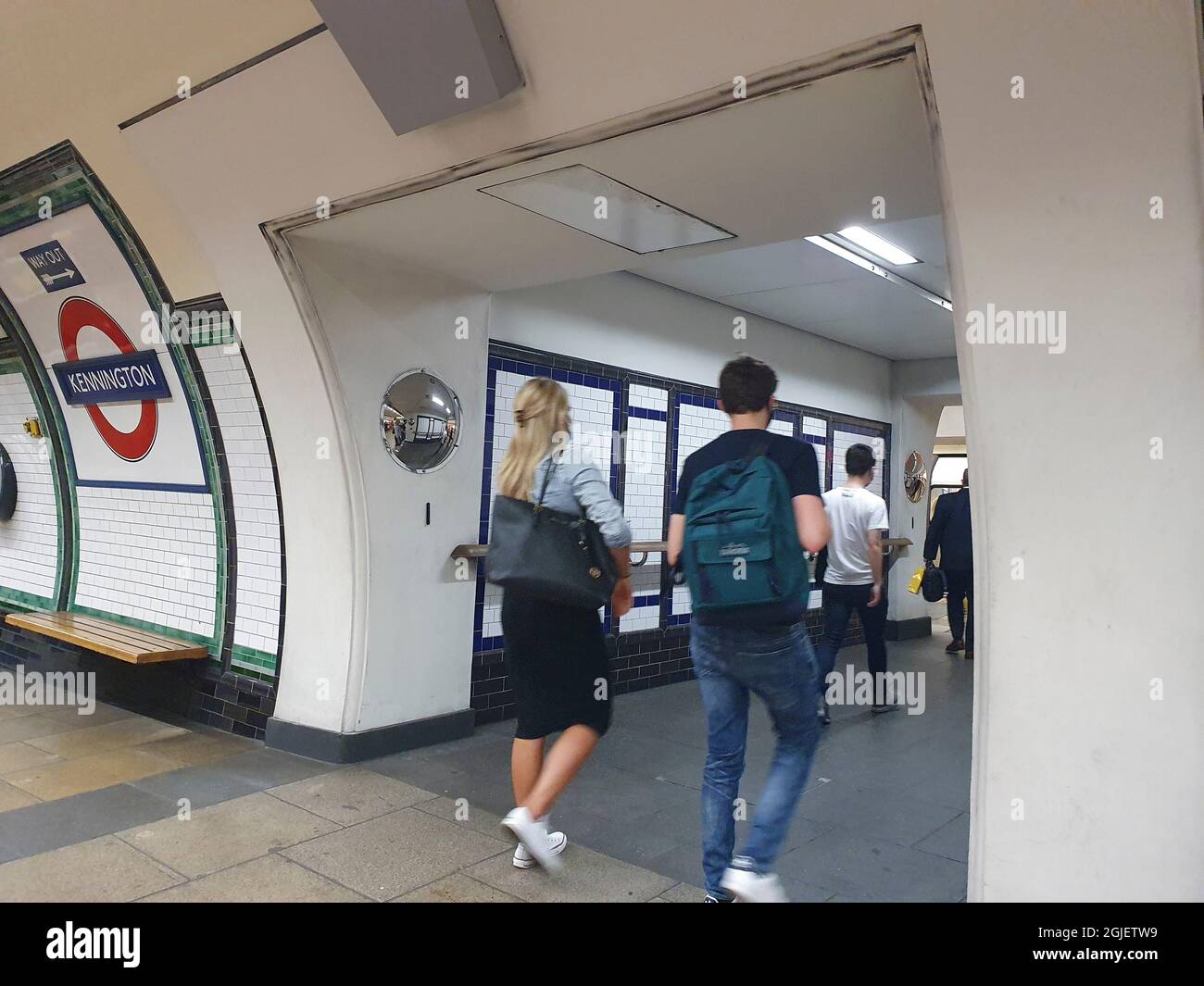 London, UK, 9 September 2021: Kennington Station has new wider cross ...