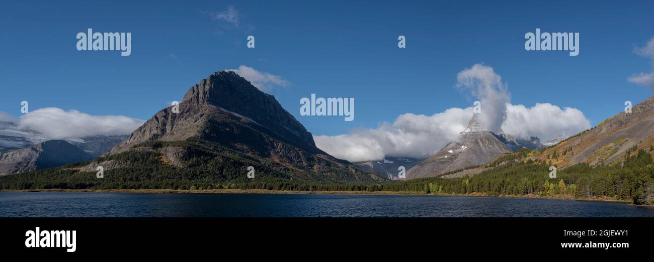 USA, Montana. Grinnell Peak, Mt. Wilbur and Swiftcurrent Lake, Many ...