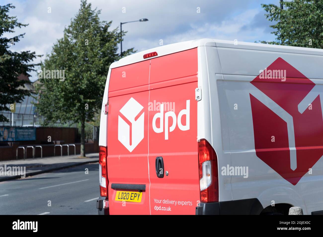 rear off side view of DPD delivery van Stock Photo - Alamy