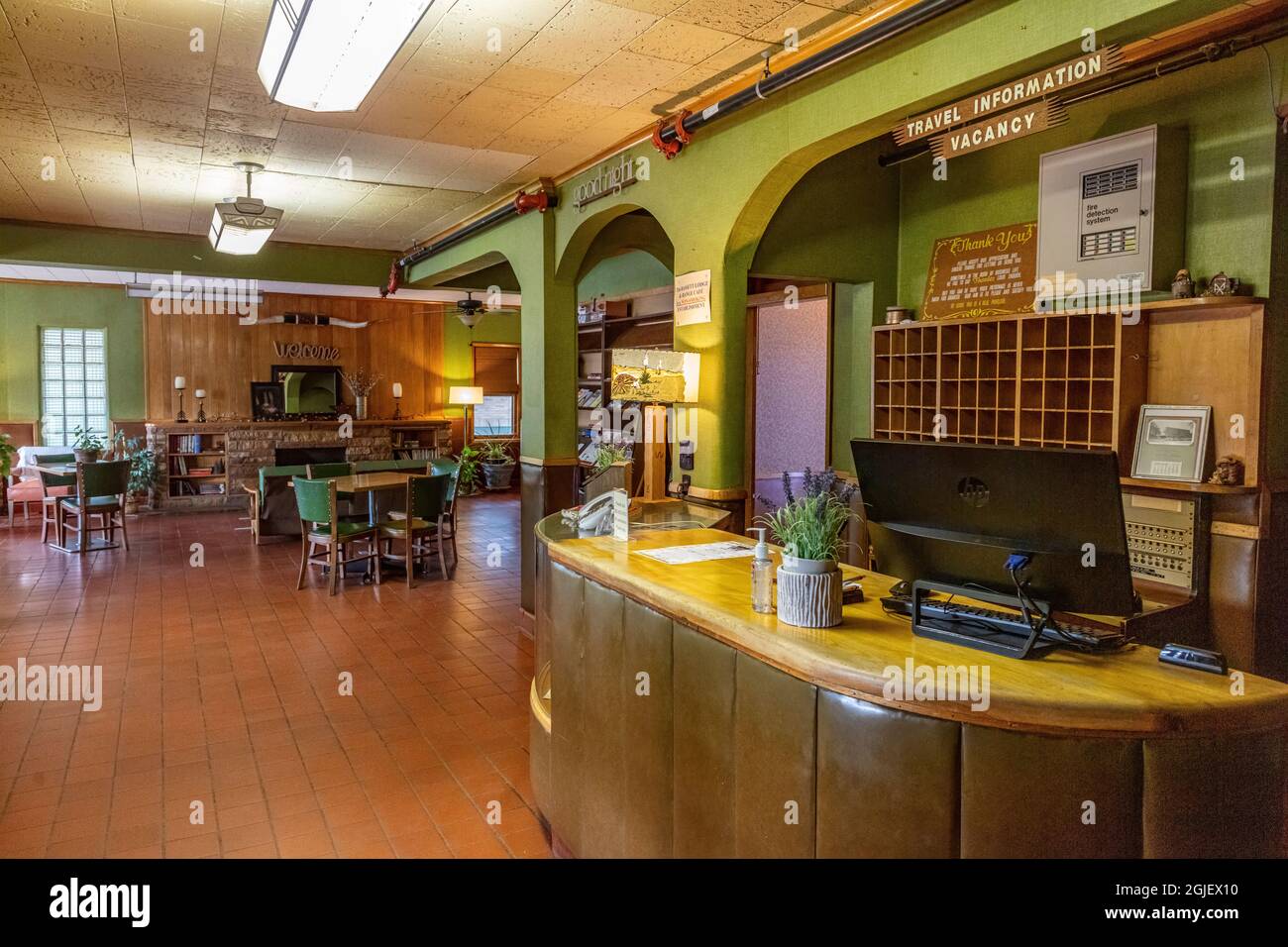 Lobby at the Historic Lodge in Bassett, Nebraska, USA Stock Photo - Alamy