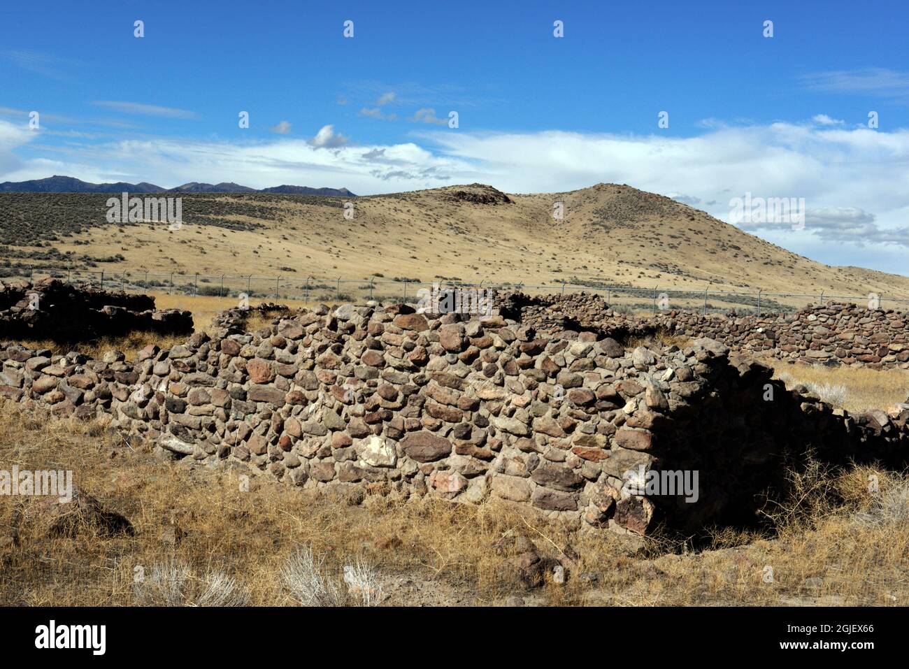 USA, Nevada, Middlegate. Rock Creek, Cold Springs, ruins of Pacific ...