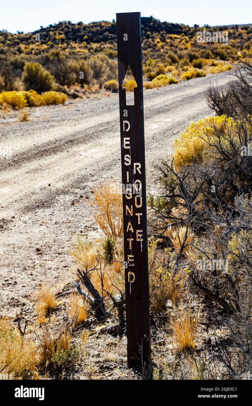 USA, California. Black Rock Desert, designated route marker Stock Photo ...