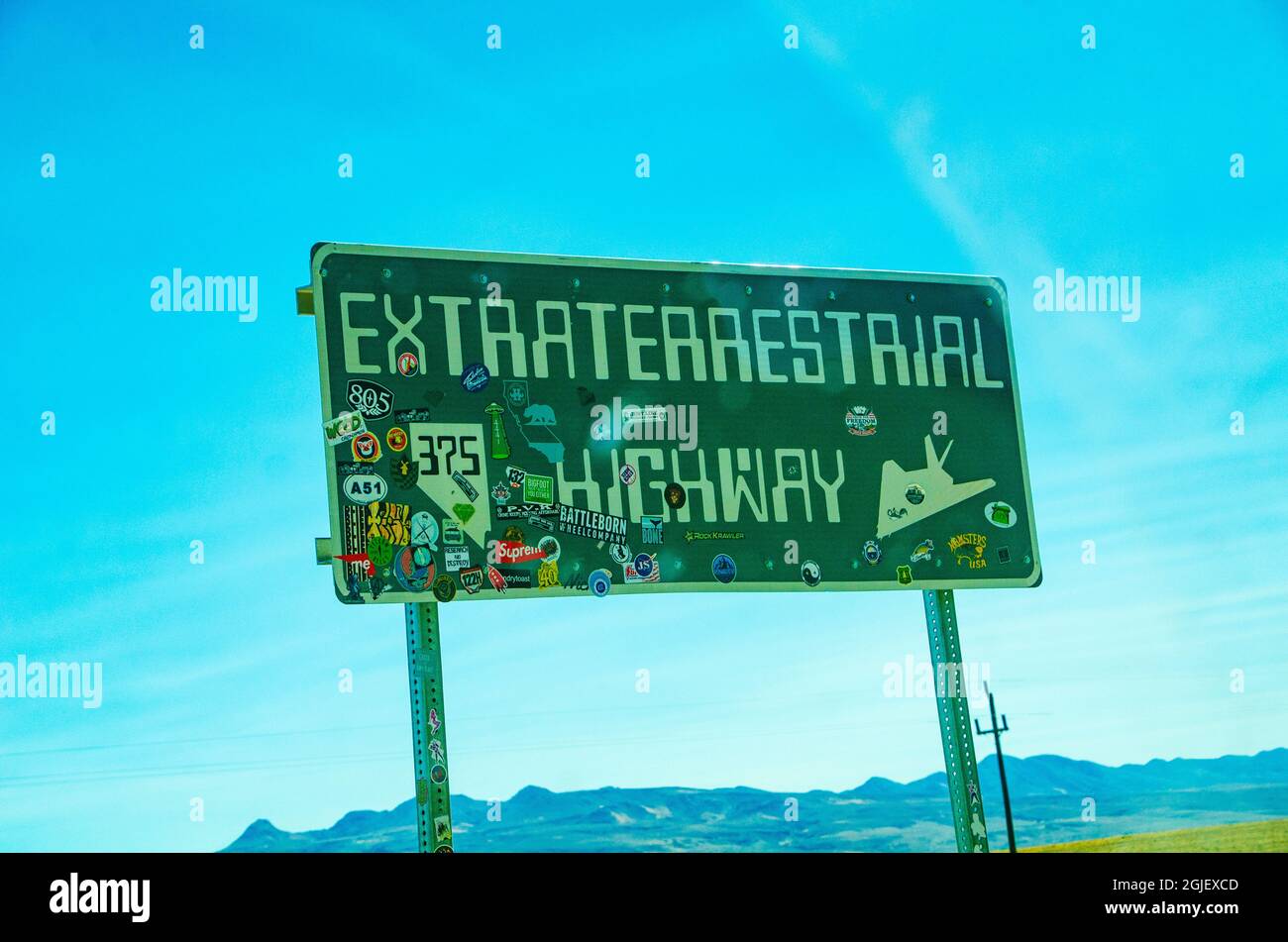 USA, Nevada, Crystal Springs, Extraterrestrial highway sign Stock Photo ...