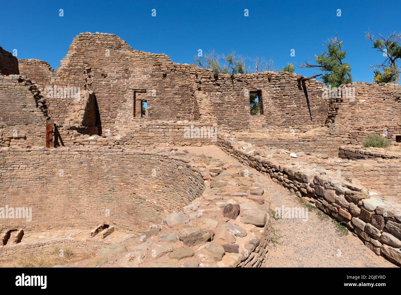 USA, New Mexico. Aztec Ruins National Monument, Kiva and stonewall ...