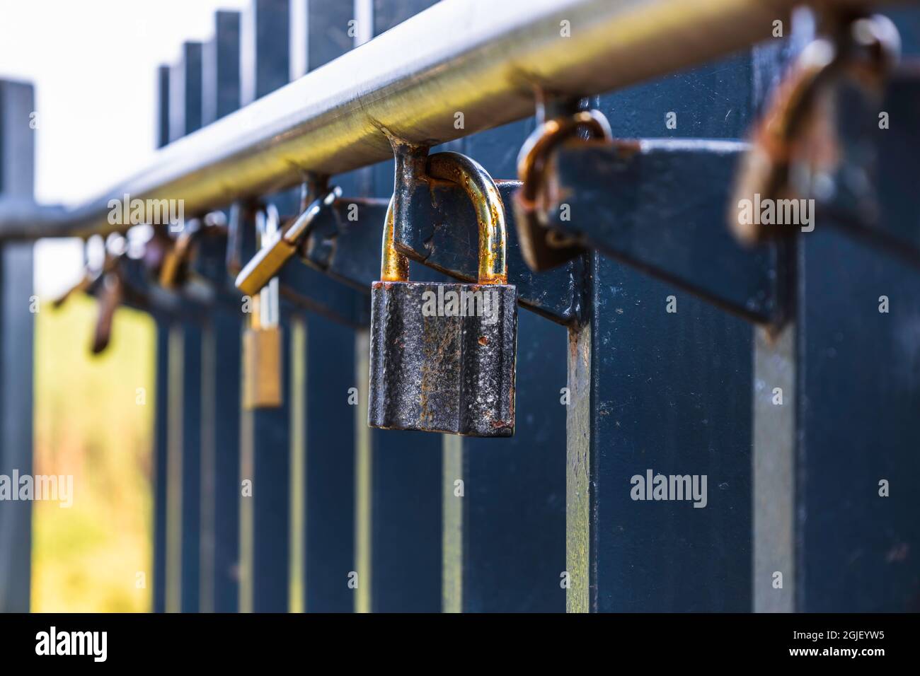 Love Locks Hanging on the Rail Among Others Variegated Padlocks Stock ...